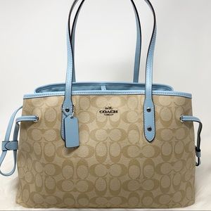 Coach | Bags | Coach Drawstring Pvc Tote Powder Blue Shoulder Bag ...